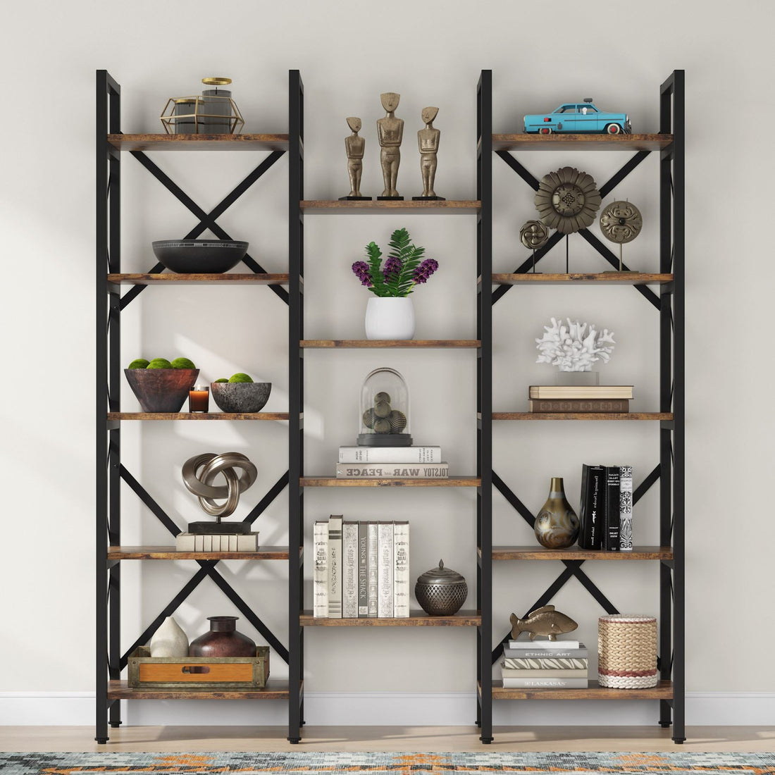Tribesigns Triple Wide 5-Shelf Bookcase, Large Etagere Bookshelf-Tribesigns