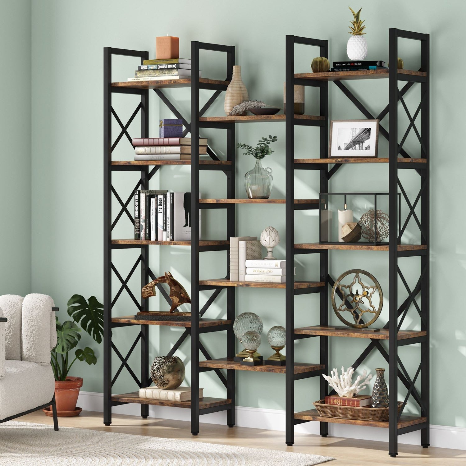 Tribesigns Triple Wide 5-Shelf Bookcase, Large Etagere Bookshelf-Tribesigns