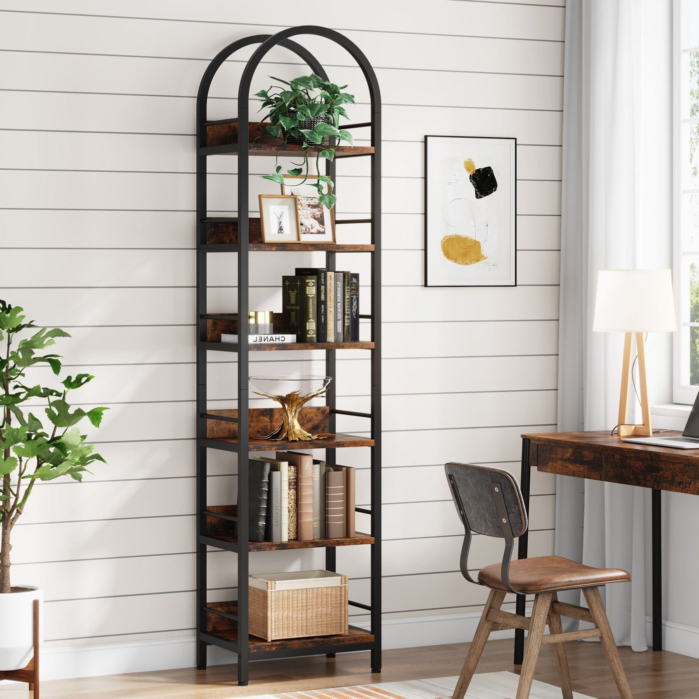 Tribesigns Bookshelf, 6-Tier Open Bookcase 78.7" Arched Display Shelf
