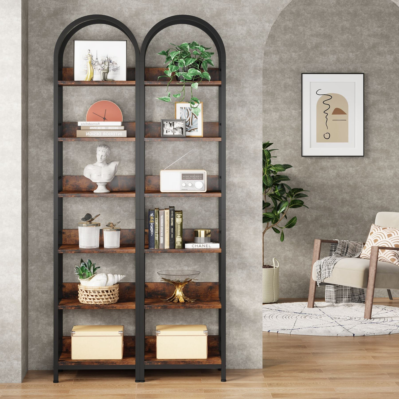 Tribesigns Bookshelf, 6-Tier Open Bookcase 78.7" Arched Display Shelf