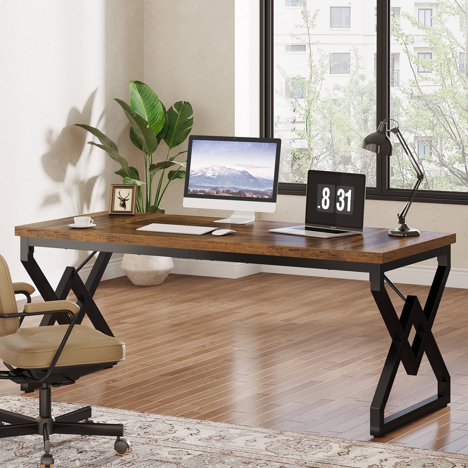 63 Inch Desk, Large Computer Desk For Home Office-Tribesigns
