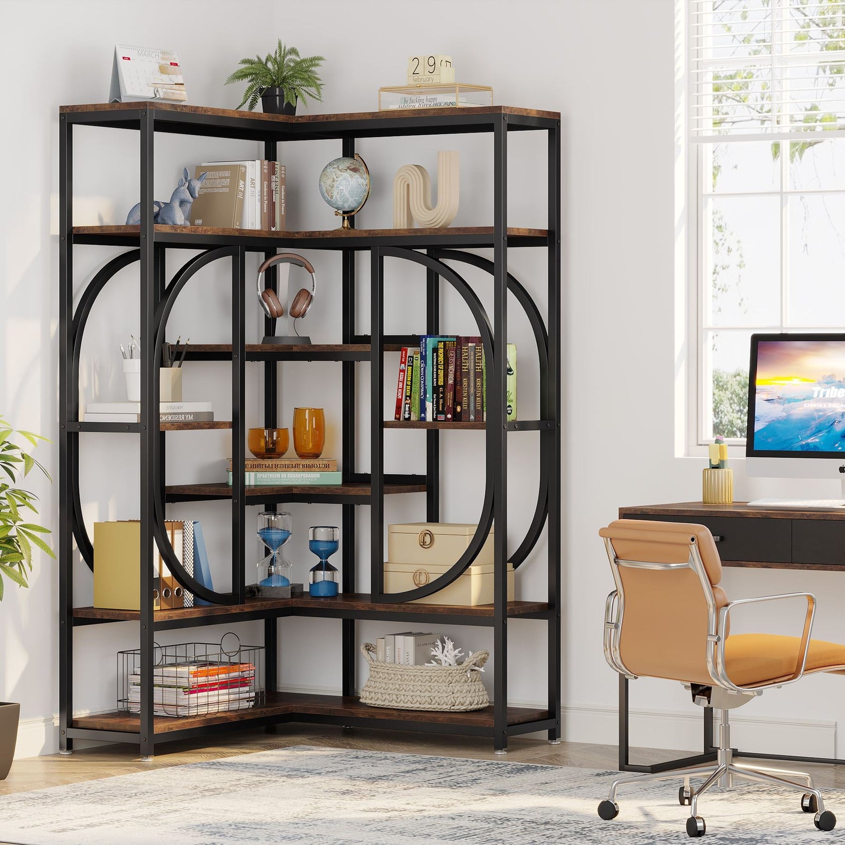 Tribesigns Corner Bookshelf, 7-Shelf L-Shaped Bookcase Display Rack ...