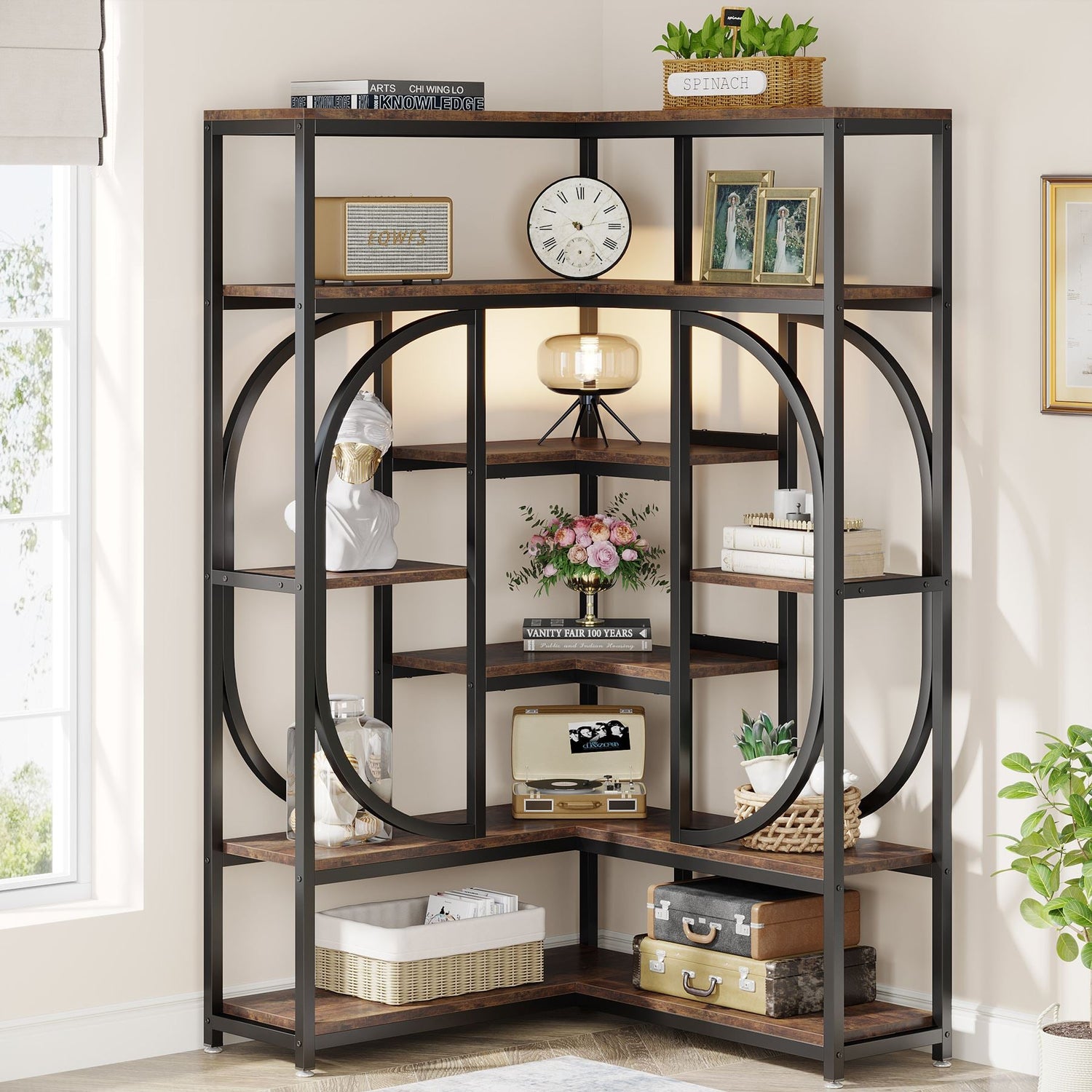 7-Shelf Corner Display Shelves, L-Shaped Bookcase-Tribesigns