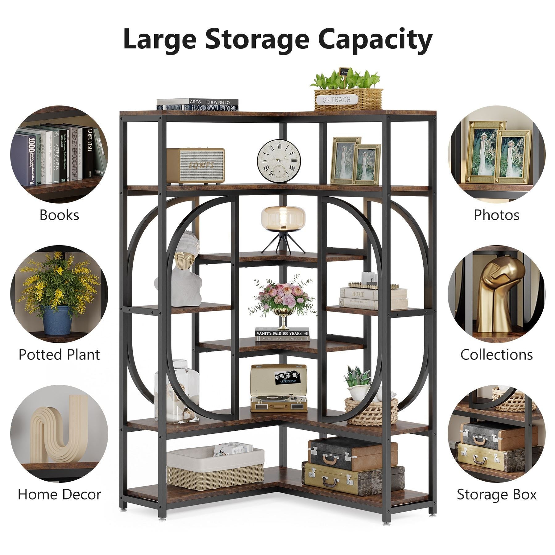 Tribesigns Corner Bookshelf, 7-Shelf L-Shaped Bookcase Display Rack