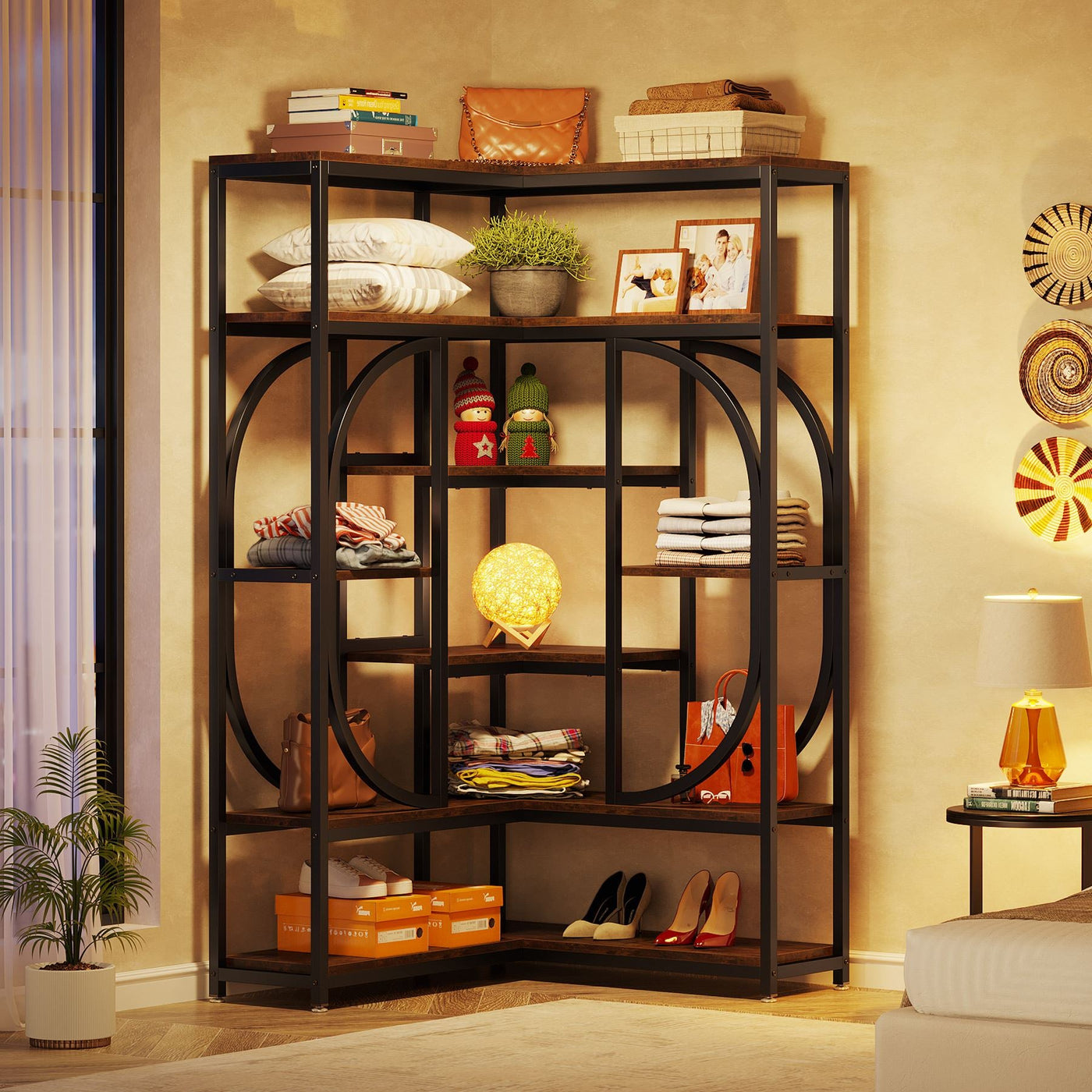 7-Shelf Corner Display Shelves, L-Shaped Bookcase-Tribesigns