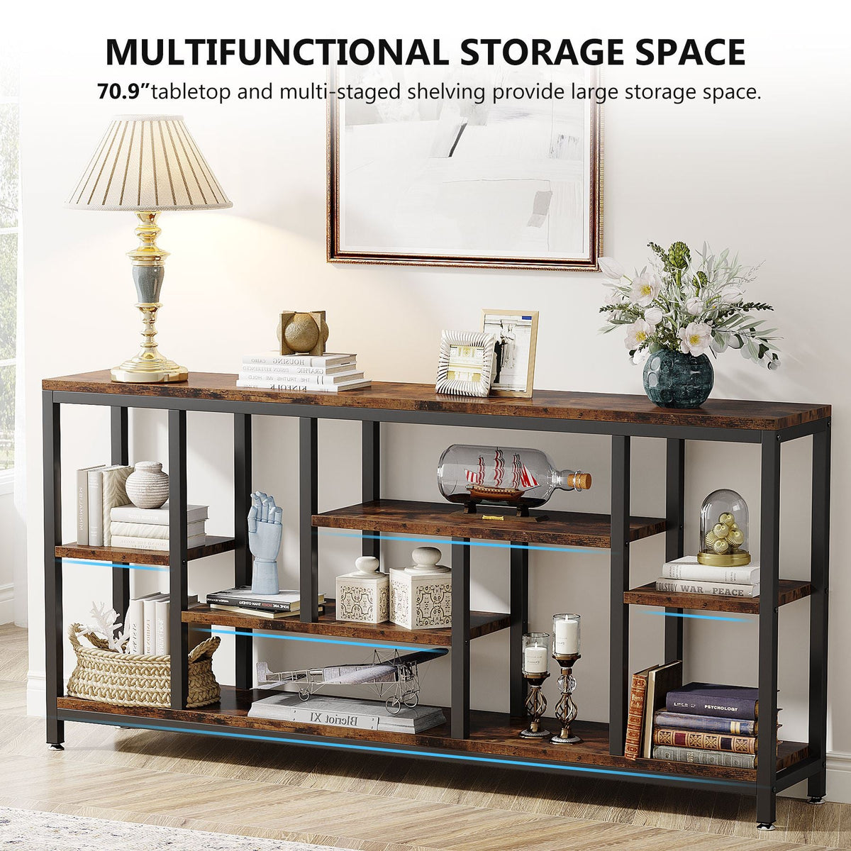 Tribesigns Console Table, 70.9" Entryway Sofa Table with 9 Shelves ...