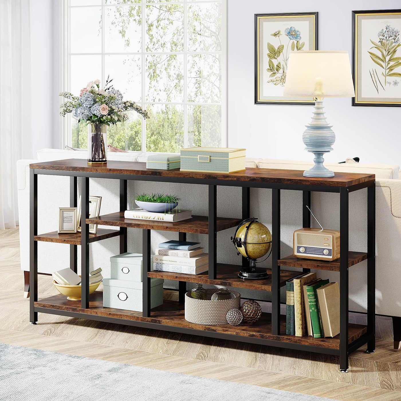 Tribesigns Console Table, 70.9" Entryway Sofa Table with 9 Shelves