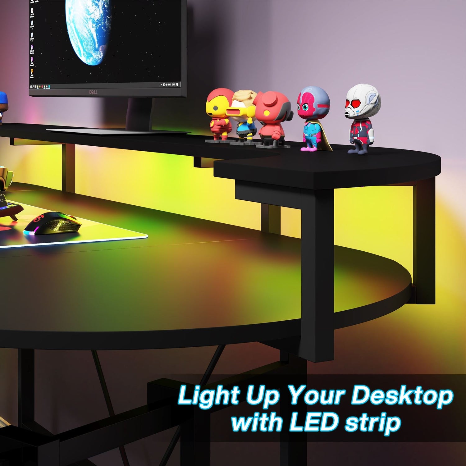 Tribesigns 75" Gaming Computer Desk with LED Strip & Monitor Shelf ...