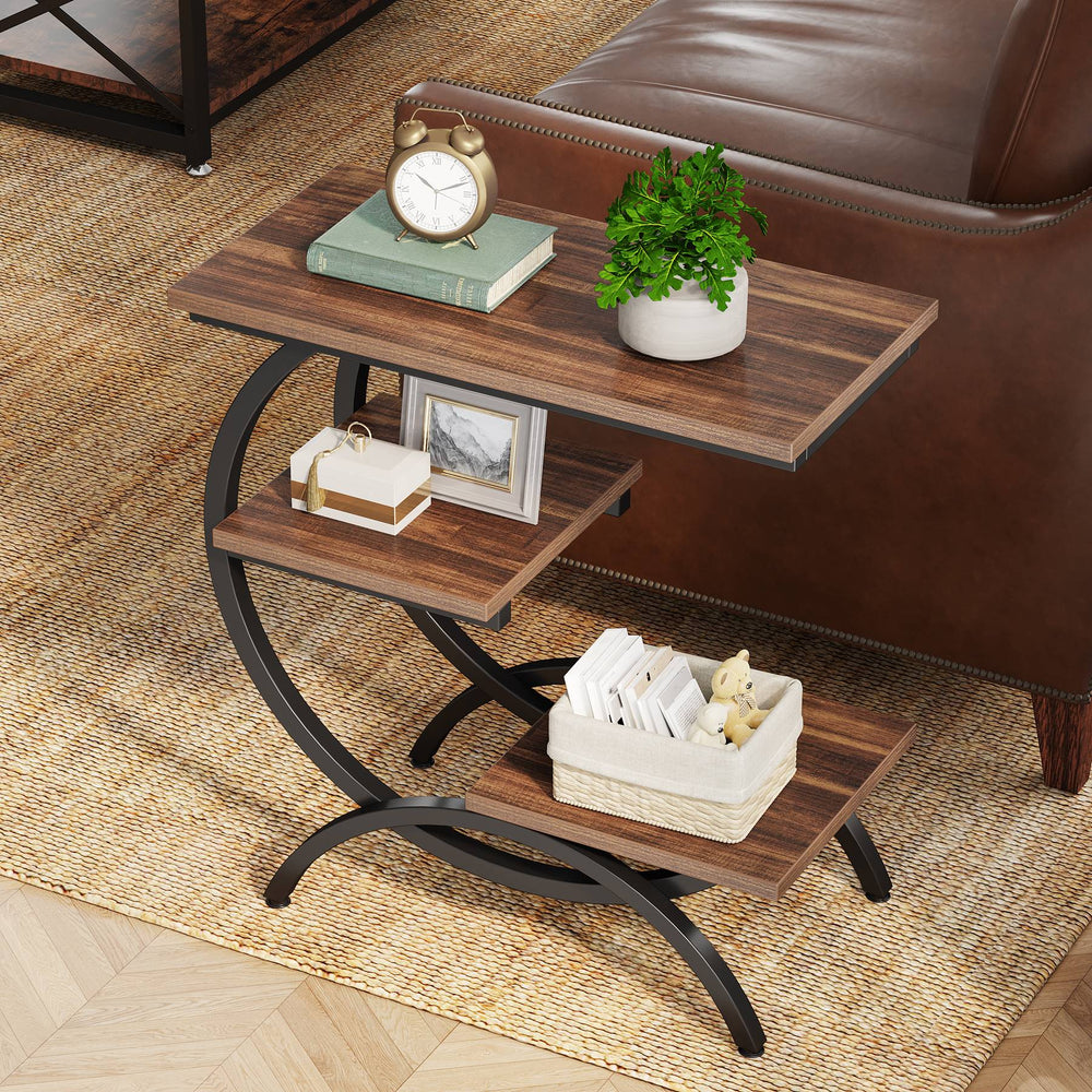 C-Shaped 3-Tier Side Table, Industrial End Table-Tribesigns