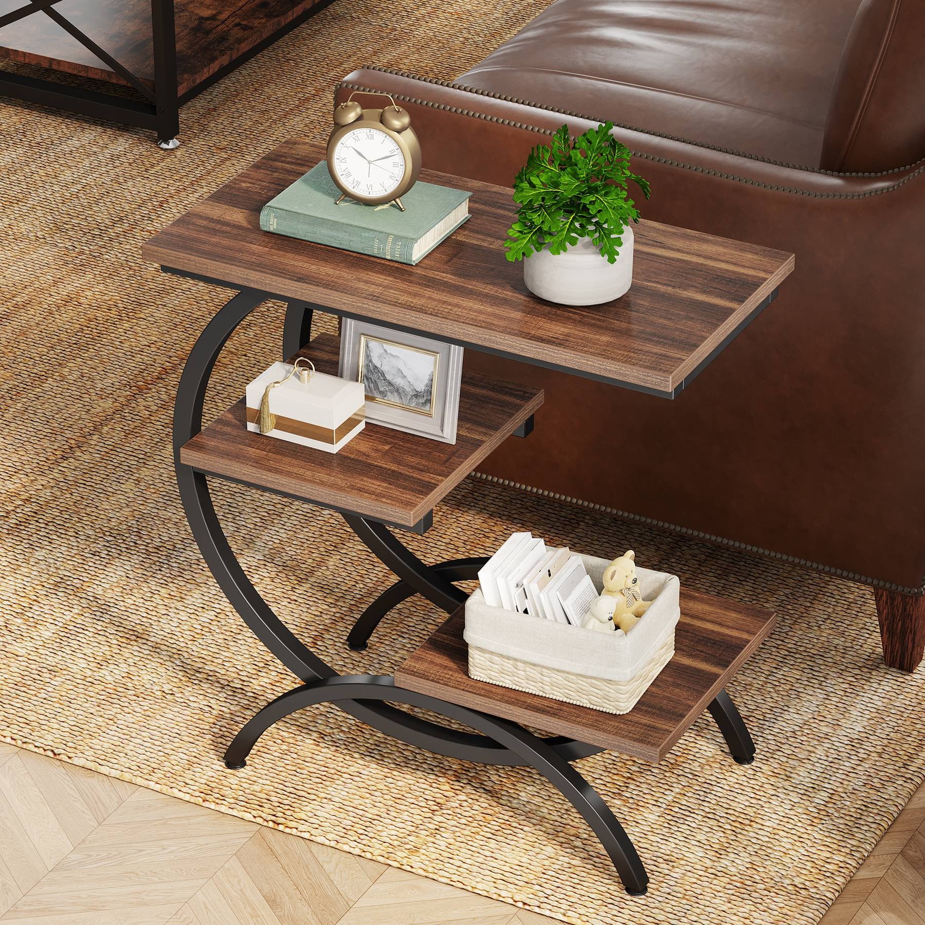 Tribesigns C-Shaped End Table, Industrial 3-Tier Side Table