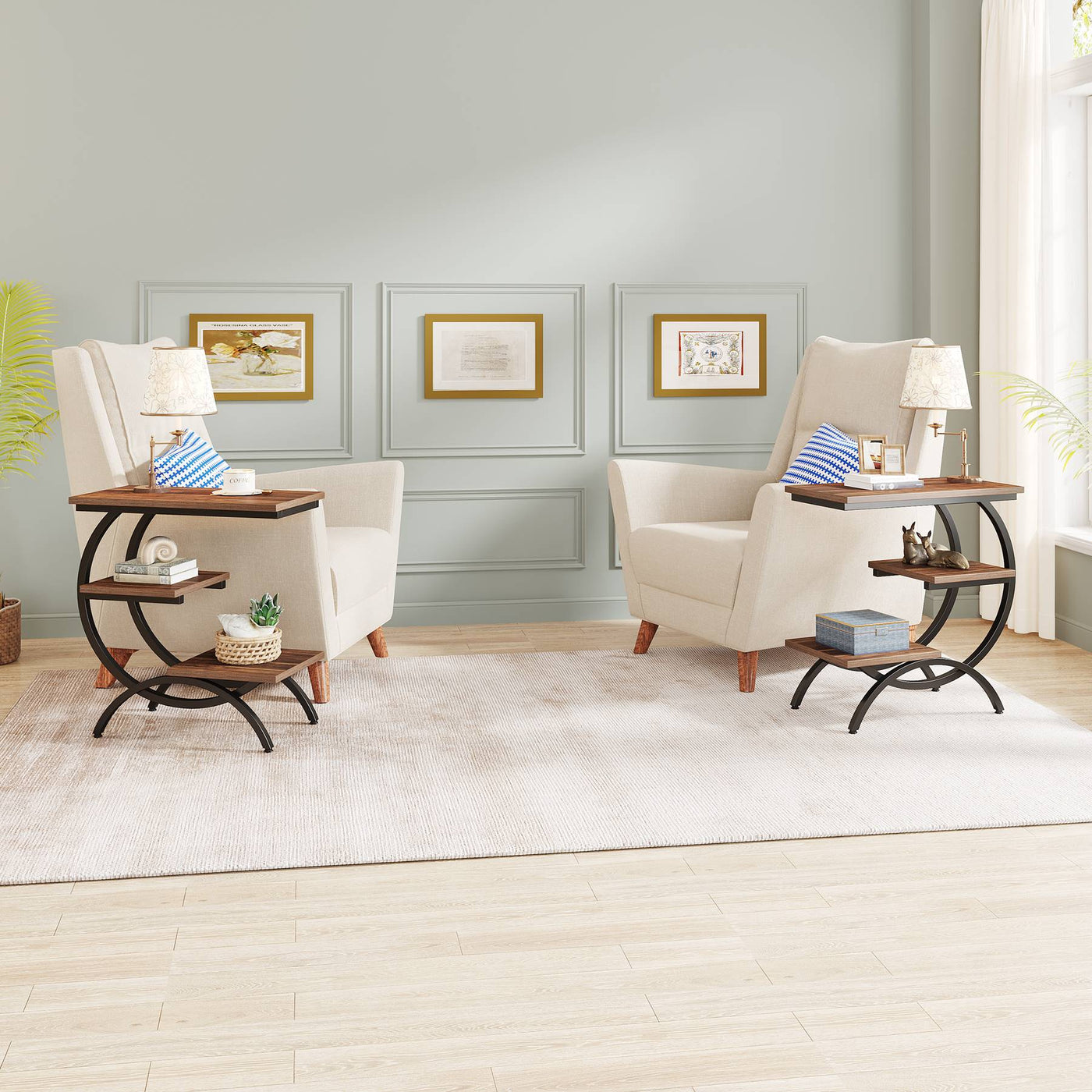 Tribesigns C-Shaped End Table, Industrial 3-Tier Side Table