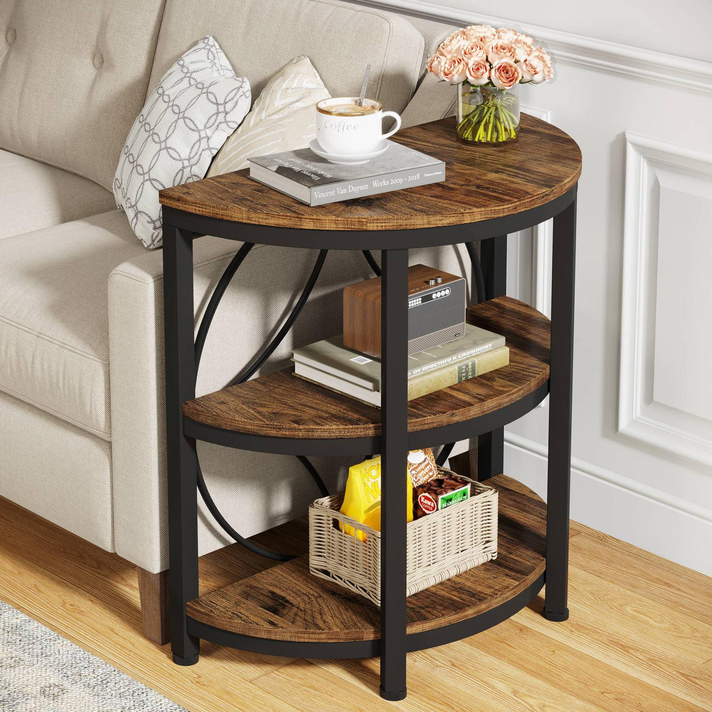 Tribesigns Half-Round End Table 3-Tier Narrow Side Table-Tribesigns