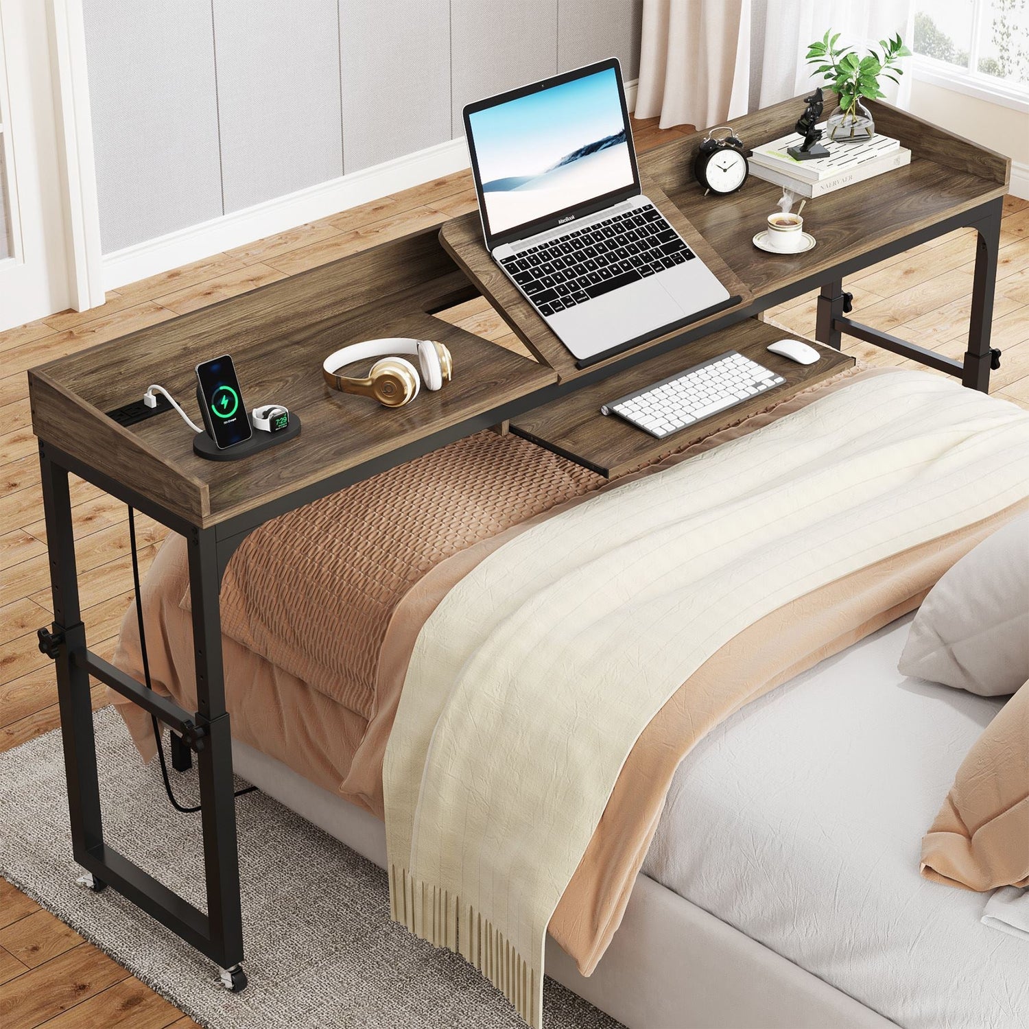 Overbed Table with Wheels, Adjustable Bed Table Over Bed-Tribesigns