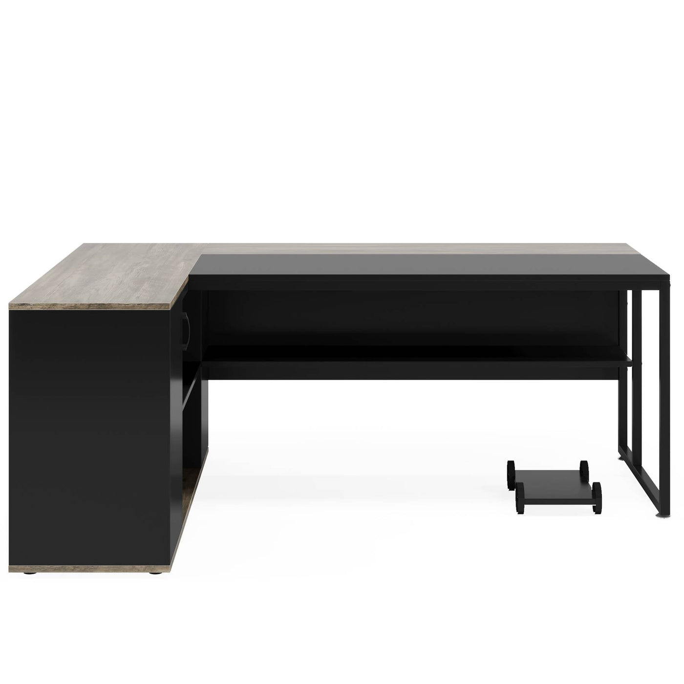 71 Inch Desk, L-shaped Executive Desk with Shelves & Cabinet-Tribesigns