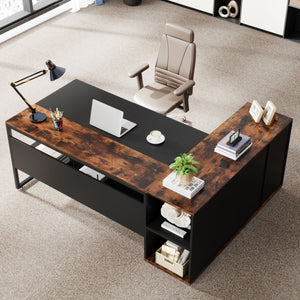 Tribesigns 71'' L-Shaped Executive Desk with Shelves & File Cabinet