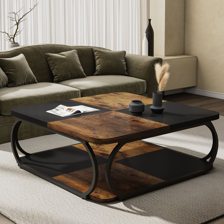 Tribesigns Coffee Table, 39" Square Cocktail Table with 2-Tier Shelves ...
