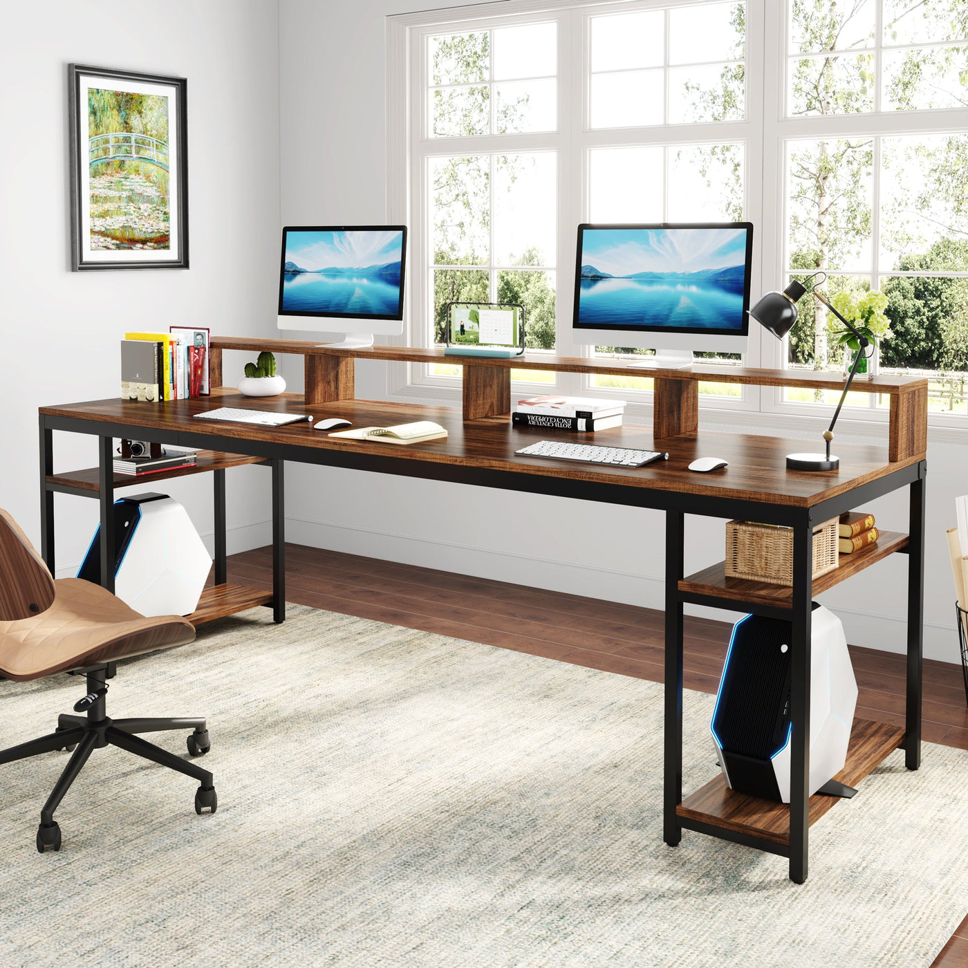 Tribesigns Two Person Desk, 78.7" Computer Desk With Monitor Stand