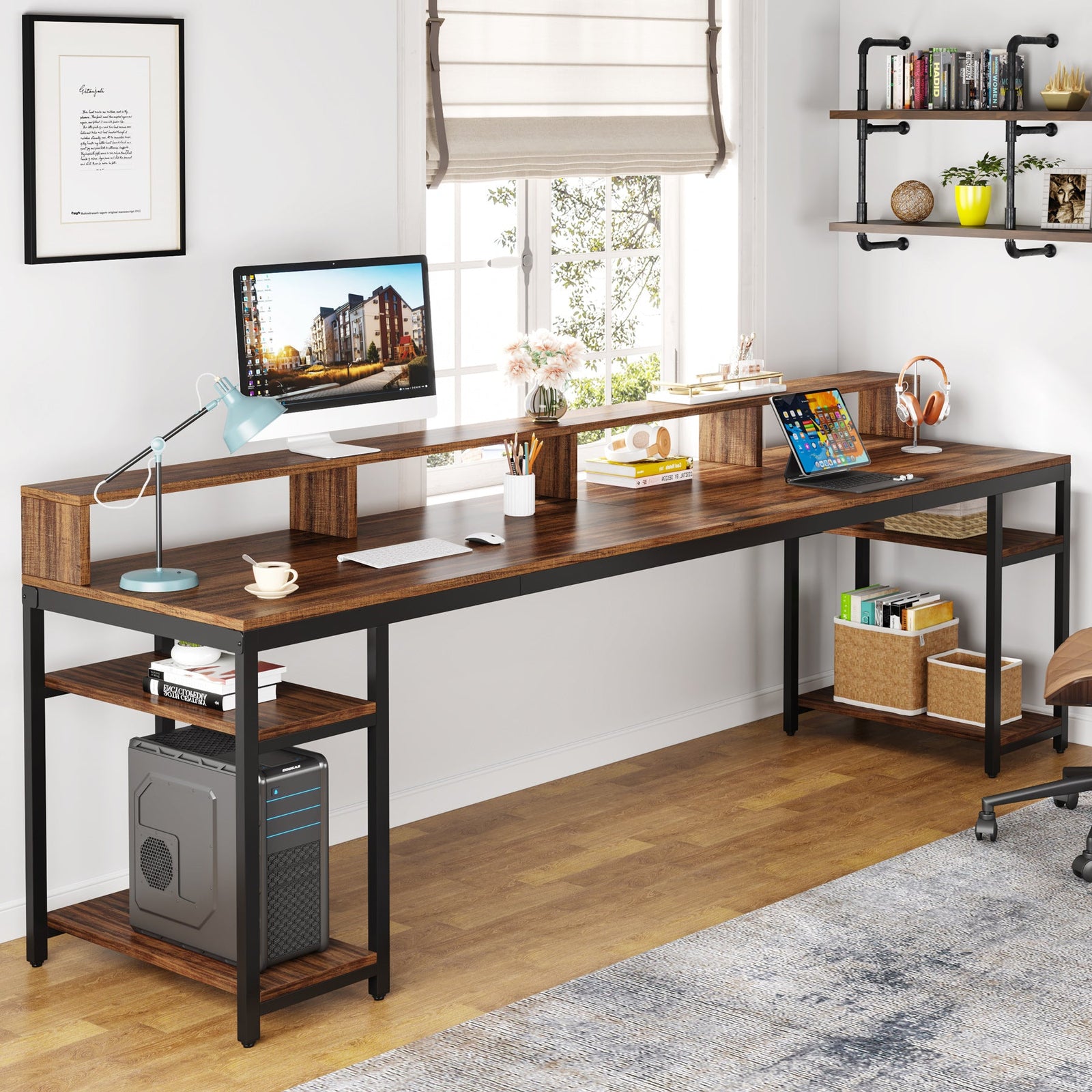 Tribesigns Two Person Desk, 78.7" Computer Desk With Monitor Stand ...