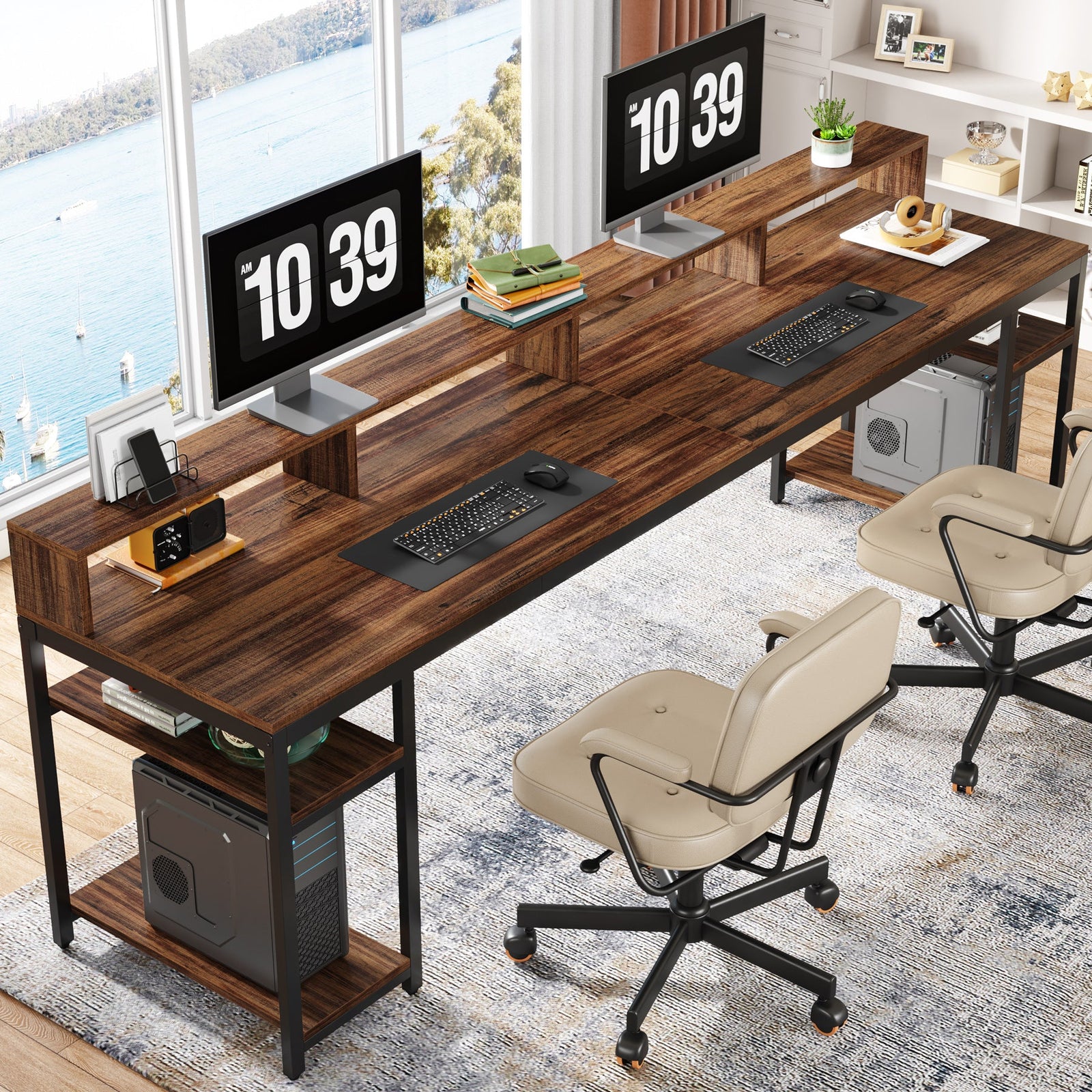 Tribesigns Two Person Desk, 78.7" Computer Desk With Monitor Stand ...
