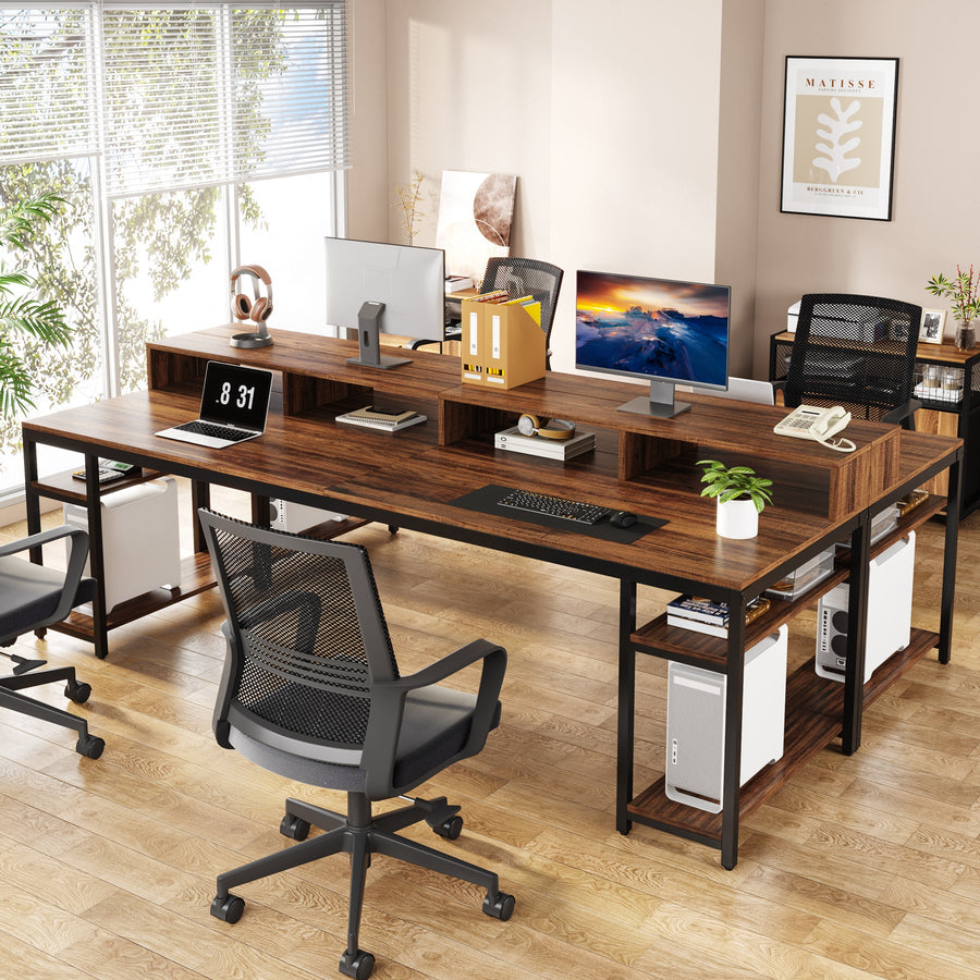 Tribesigns Two Person Desk, 78.7" Computer Desk With Monitor Stand ...