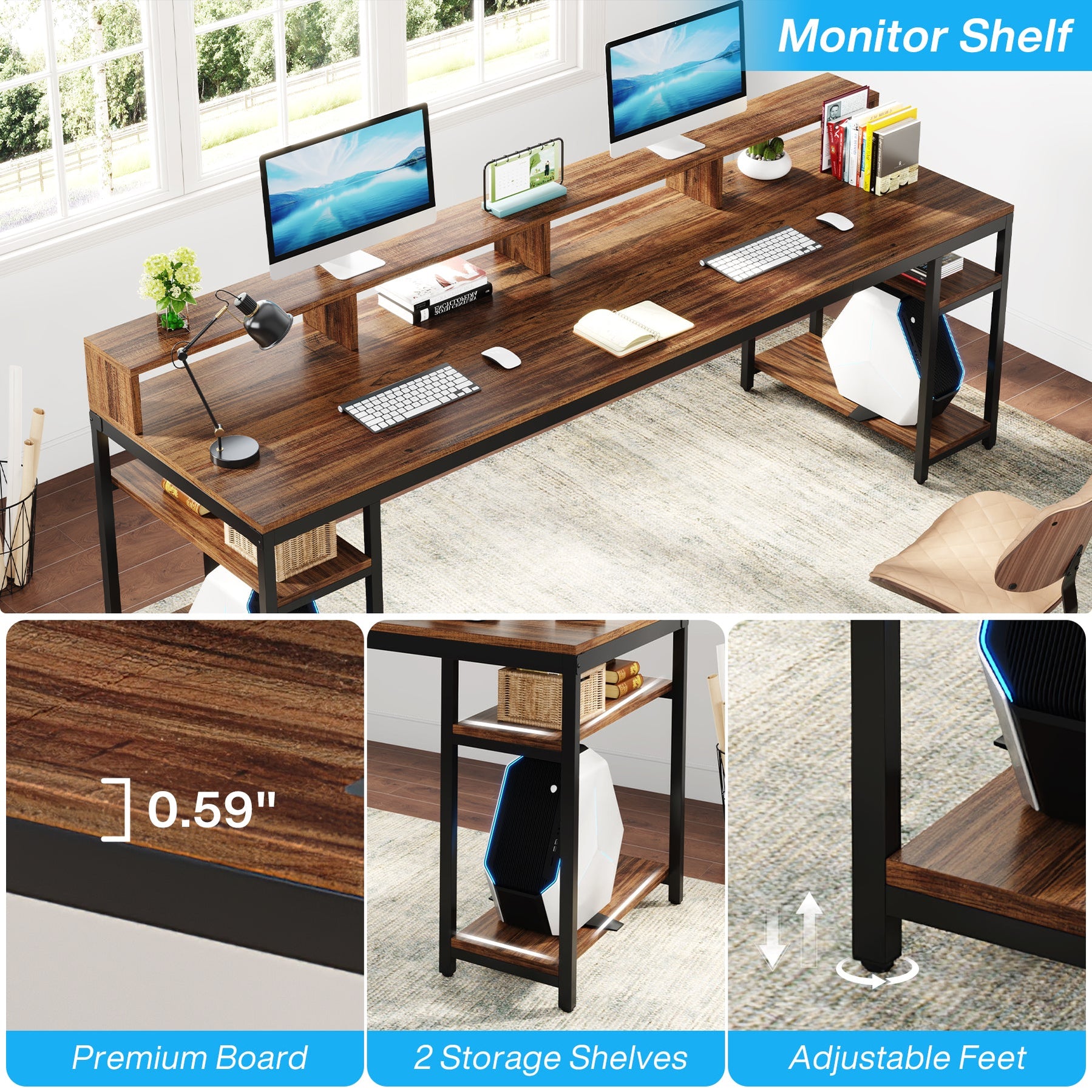Tribesigns Two Person Desk, 78.7" Computer Desk With Monitor Stand