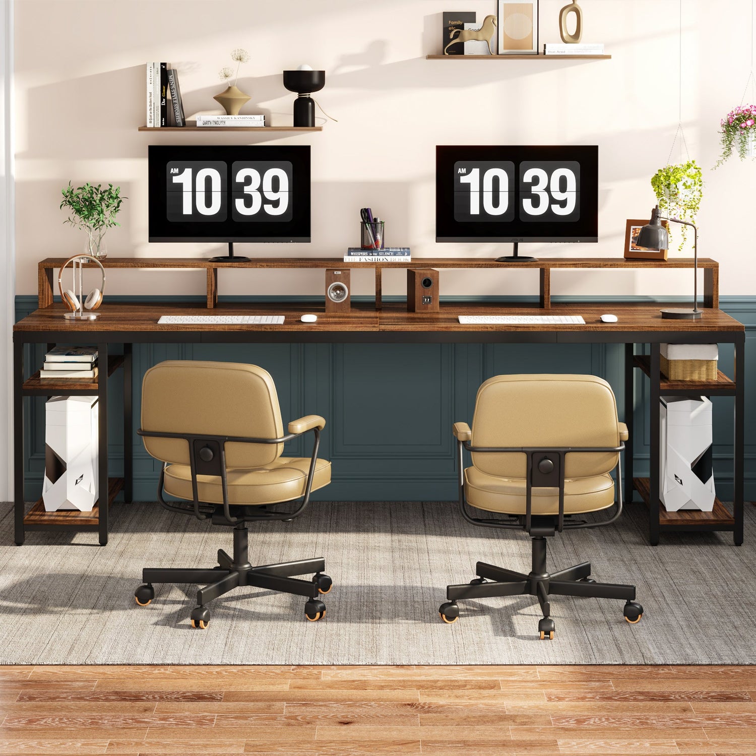 Tribesigns Two Person Desk, 78.7" Computer Desk With Monitor Stand ...