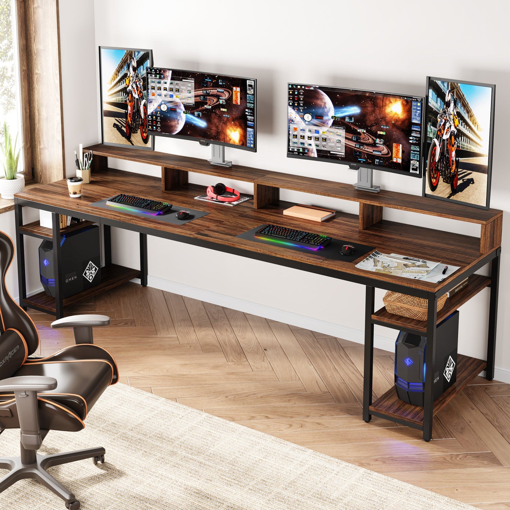 Tribesigns Two Person Desk, 78.7" Computer Desk With Monitor Stand ...