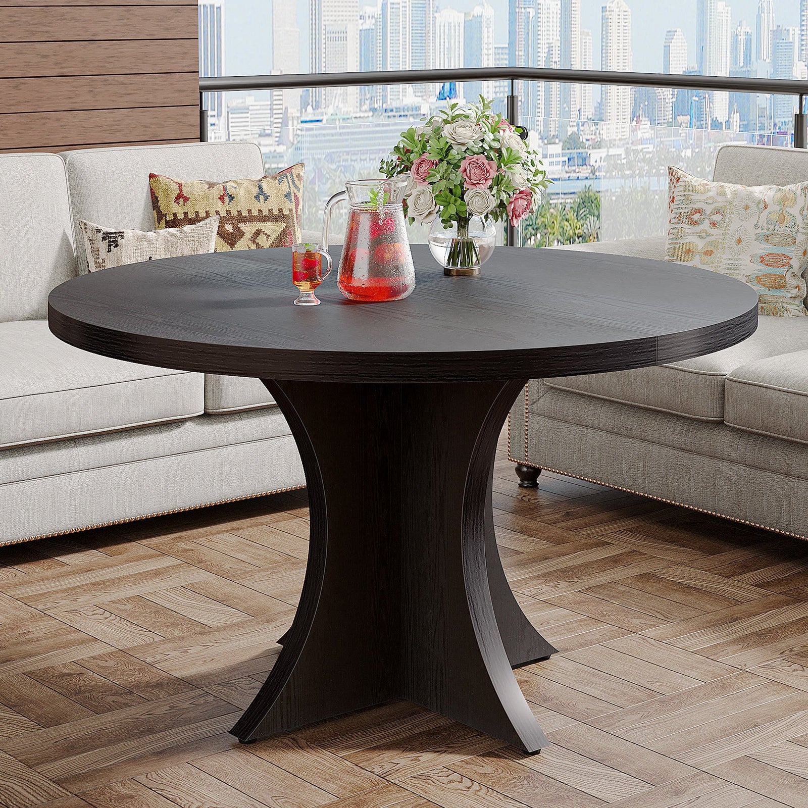 Tribesigns Wood Dining Table, 47.24 Inches Round Kitchen Table for 4-6 ...