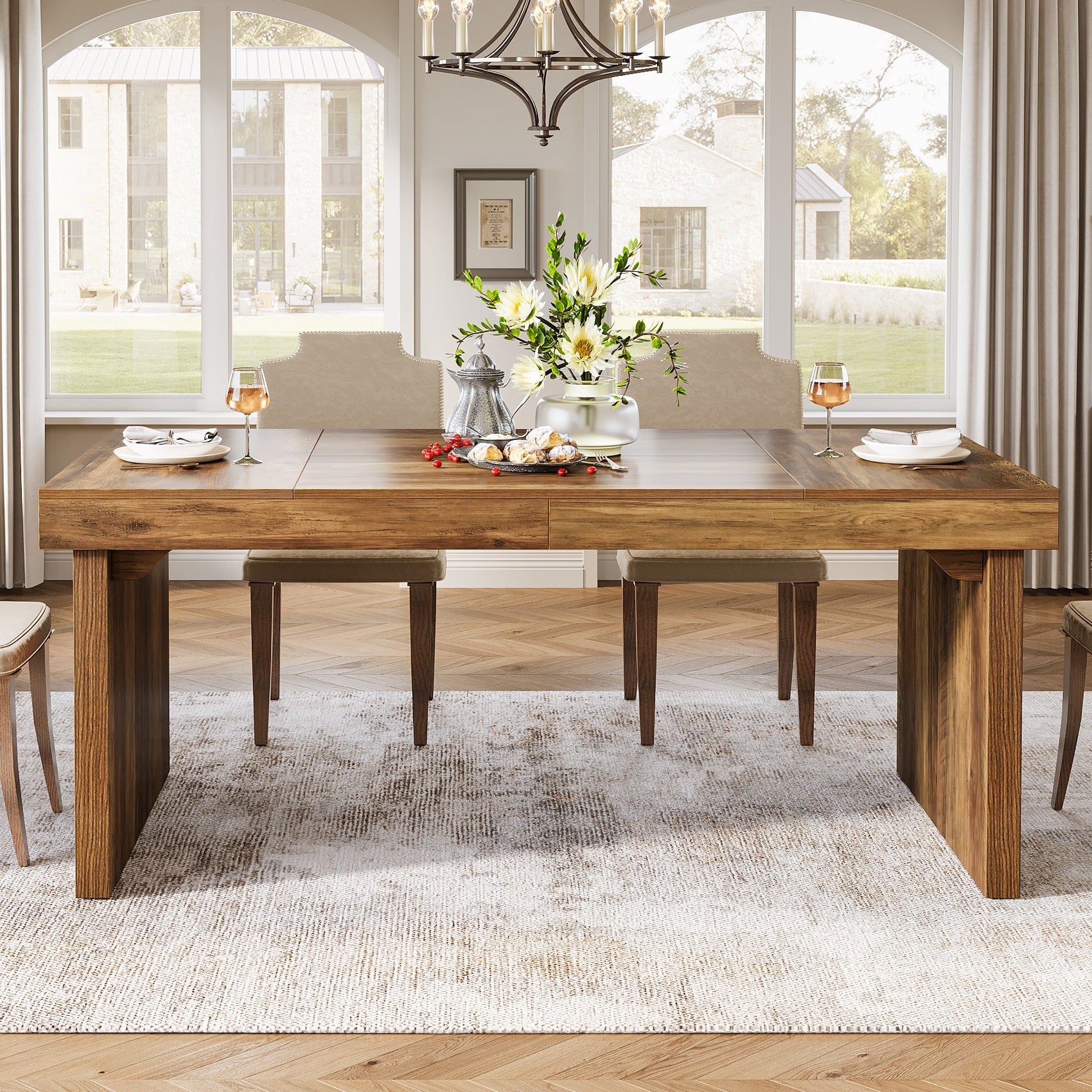 Tribesigns Wood Dining Table, 63" Rustic Rectangular Kitchen Table ...