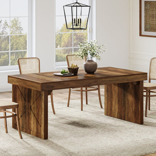 Tribesigns Wood Dining Table, 63" Rustic Rectangular Kitchen Table ...