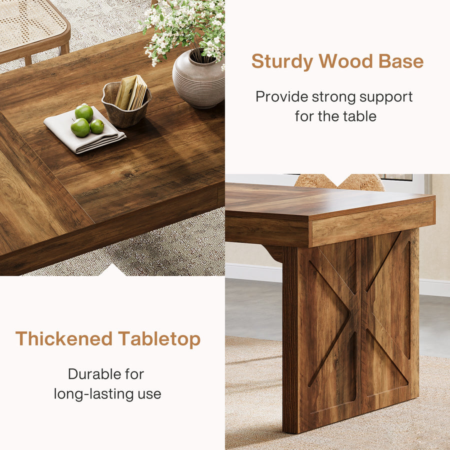 Tribesigns Wood Dining Table, 63" Rustic Rectangular Kitchen Table ...