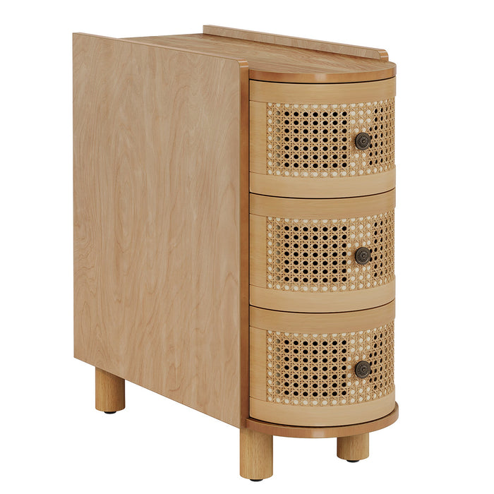 Tribesigns Wood End Table, 3-Drawer Side Table with 3 Rattan Drawers