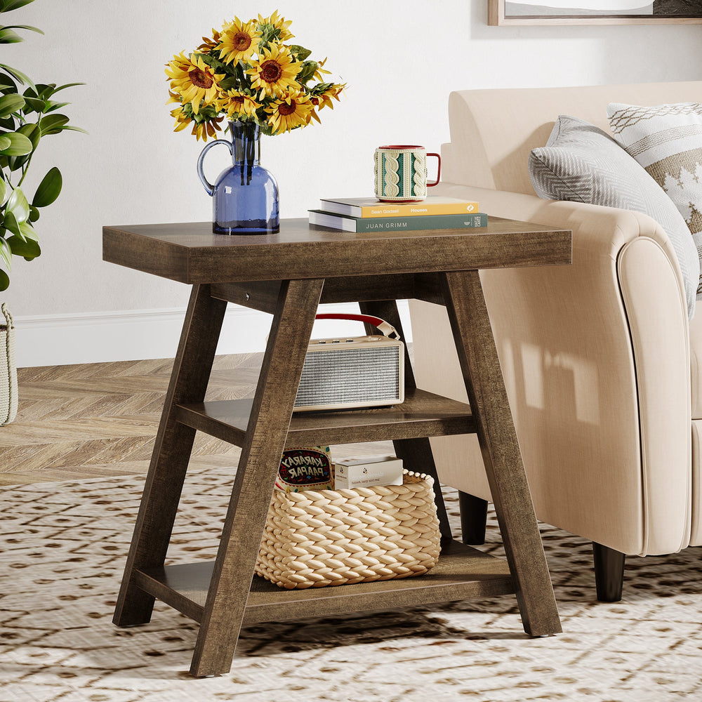 Tribesigns Wood End Table, 3-Tier Sofa Side Table with Storage Shelf ...