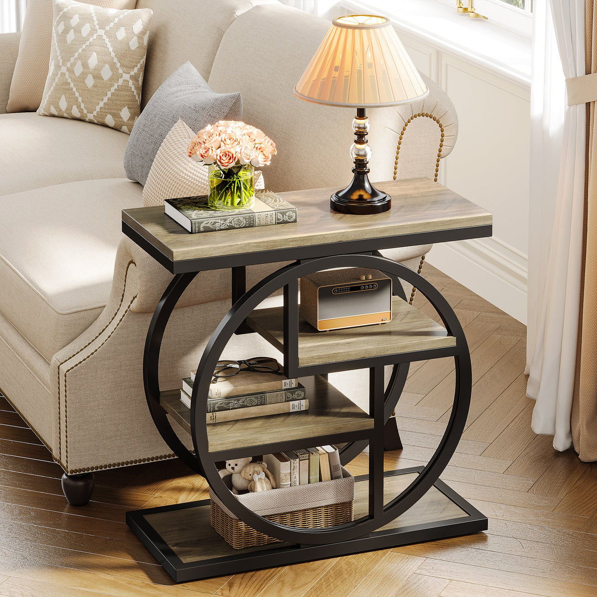 4-Tier Wood End Table，Accent Side Table with Storage-Tribesigns