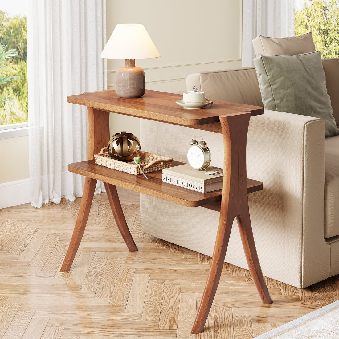 Tribesigns Wood End Table, Farmhouse Side Table with 2-Tier Shelf ...