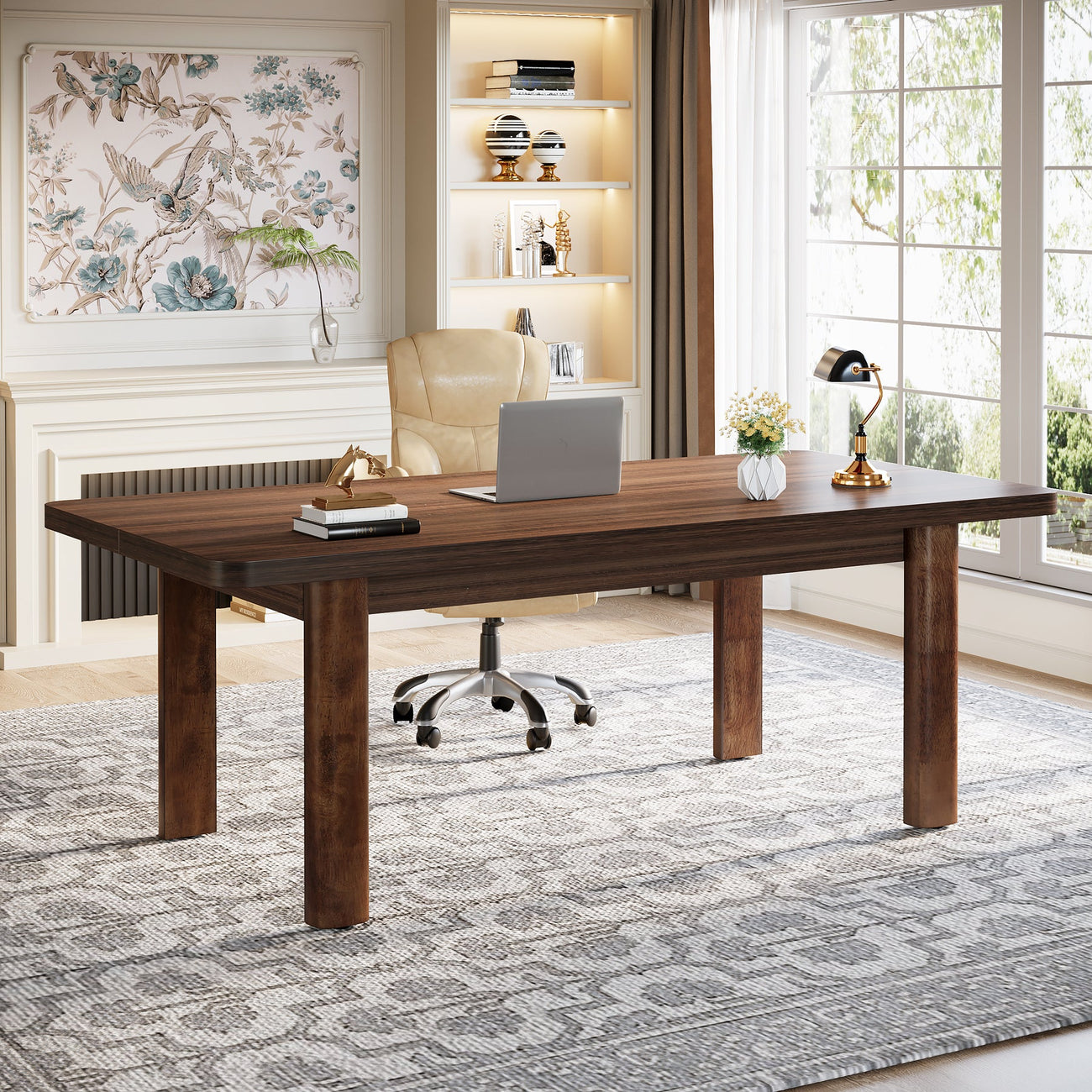 Wood Computer Desk, 62.99" Sturdy Table Conference Table-Tribesigns