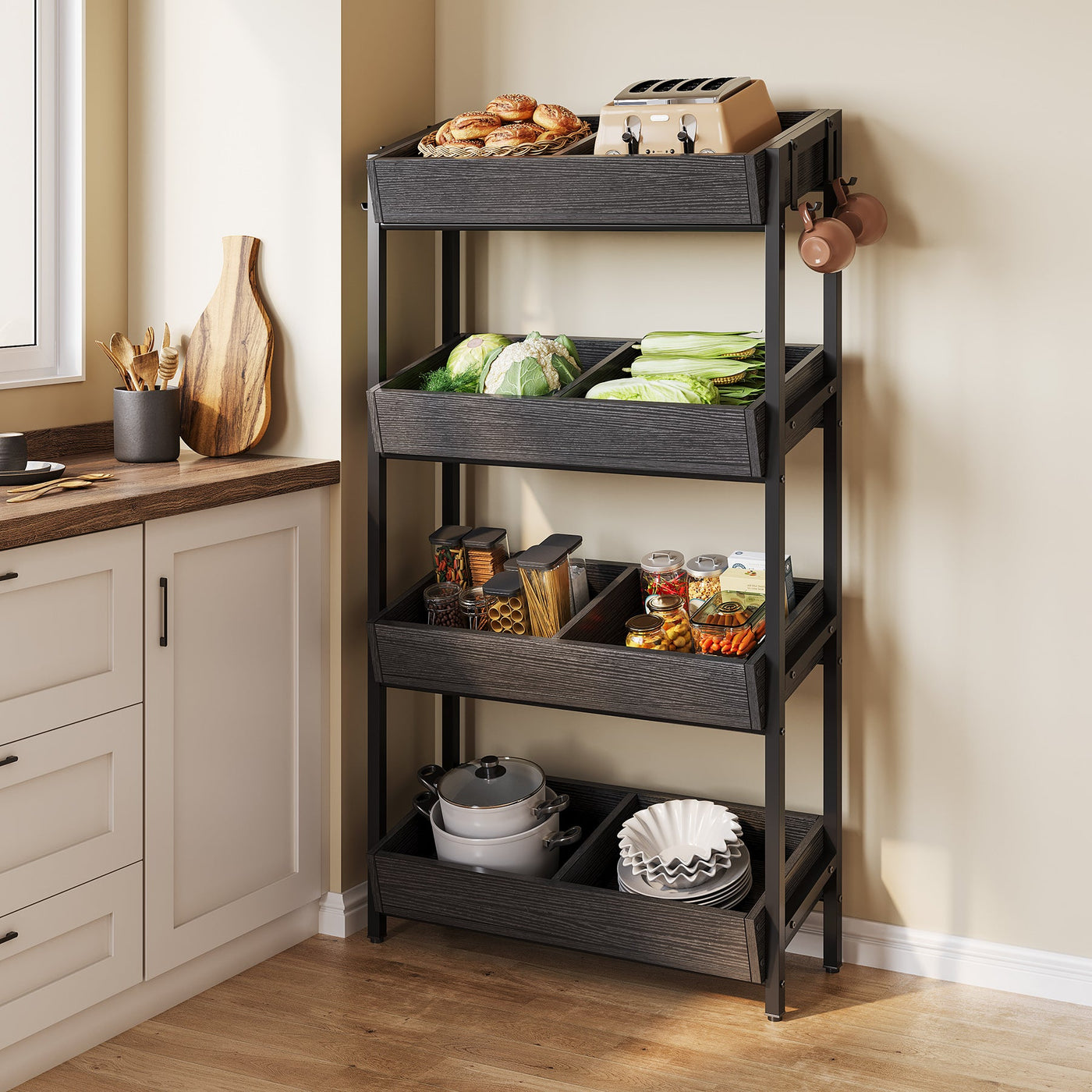 Fruit and Vegetable Storage Rack, 4-Tier Wooden Stand-Tribesigns