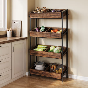Tribesigns Wood Fruit Vegetable Storage Rack, 4-Tier Storage Organizer