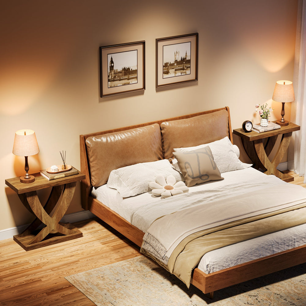 Tribesigns Wooden End Table Side Table with Cross Fishtail Support ...