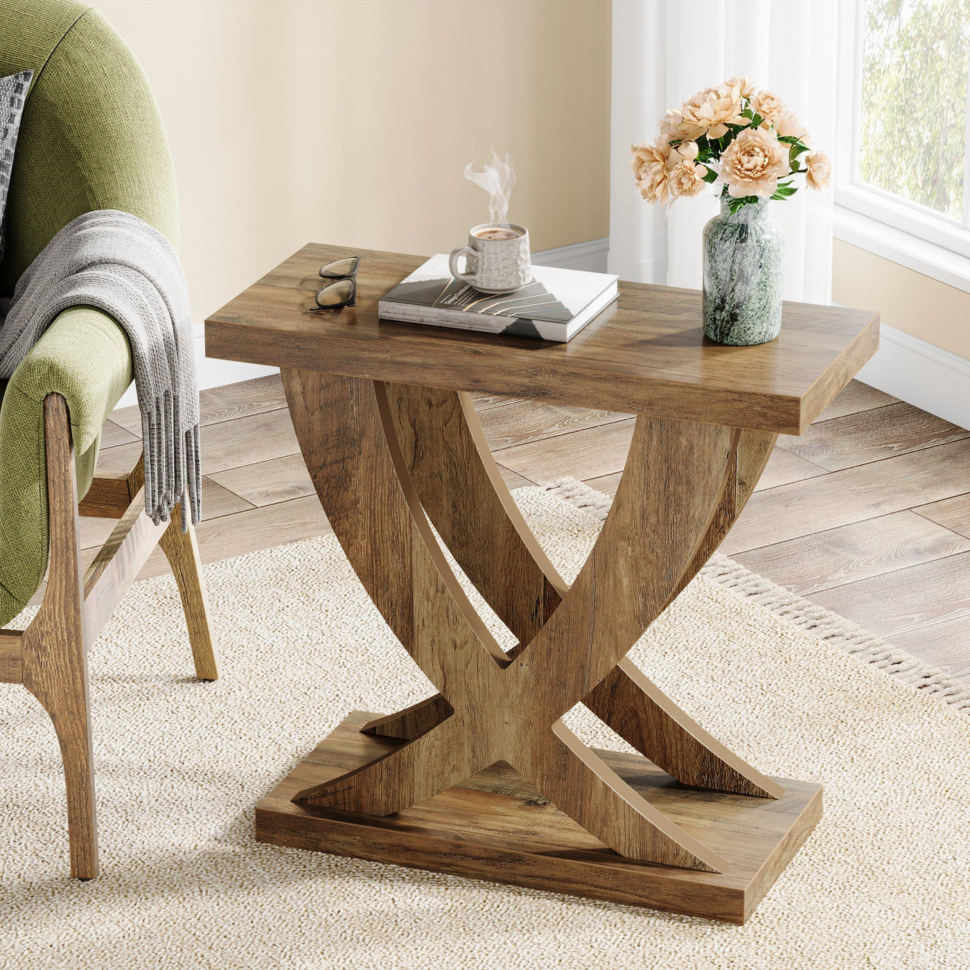 Tribesigns Wooden End Table Side Table with Cross Fishtail Support ...