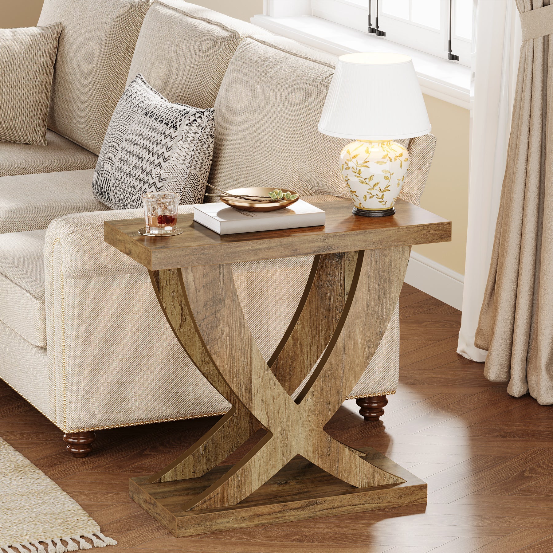 Tribesigns Wooden End Table Side Table with Cross Fishtail Support ...