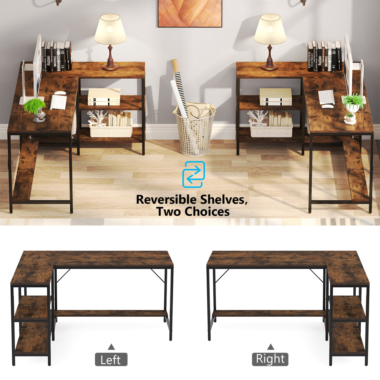 Tribesigns 53'' Reversible L-Shaped Computer Desk with Storage Shelves ...