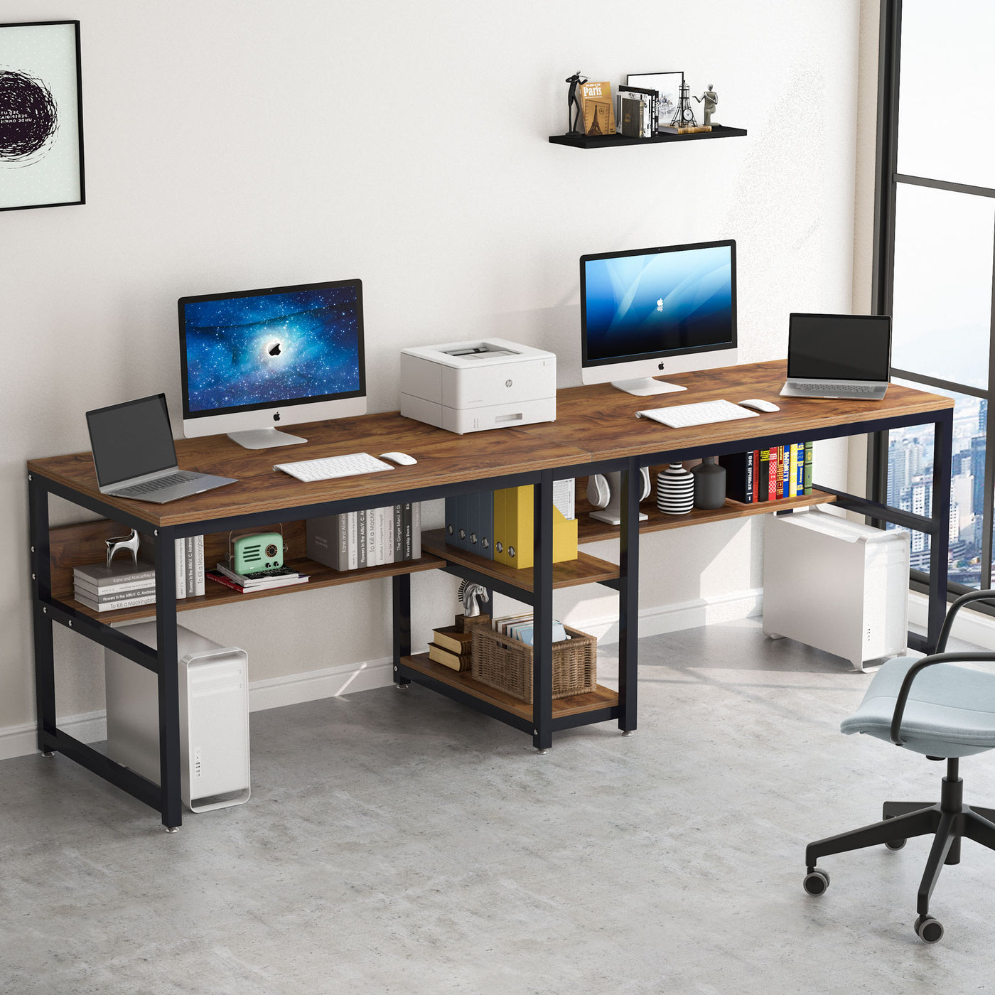 Tribesigns 78.7'' Double Workstation Desk with Storage Shelves