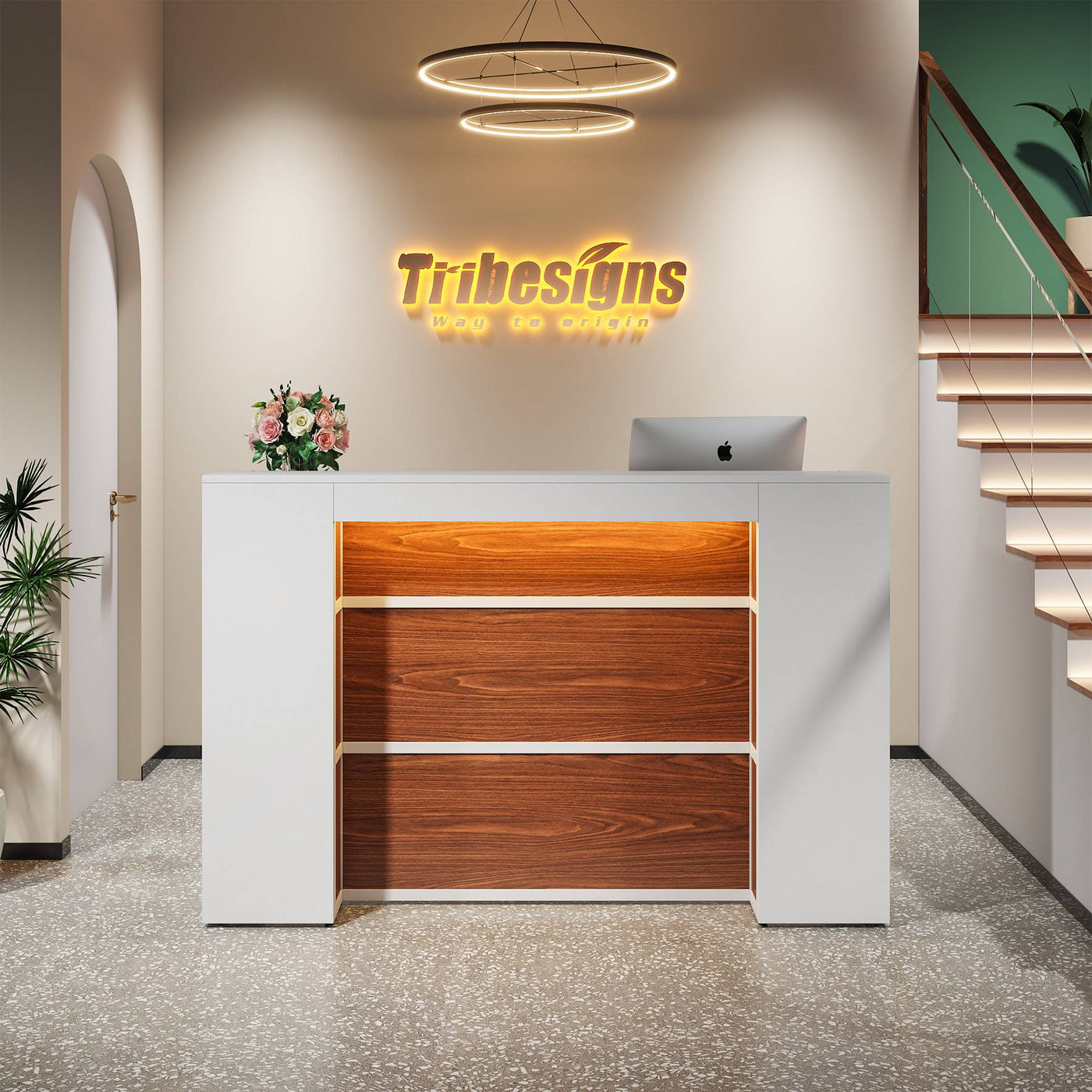 Tribesigns Reception Desk, Reception Counter Table Front Desk with LED ...
