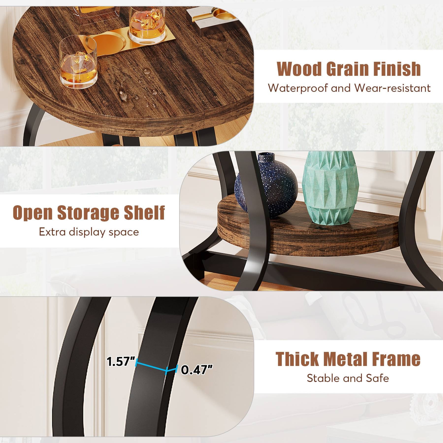 Tribesigns End Table, Half-Round Side Table with 2-Tier Shelves