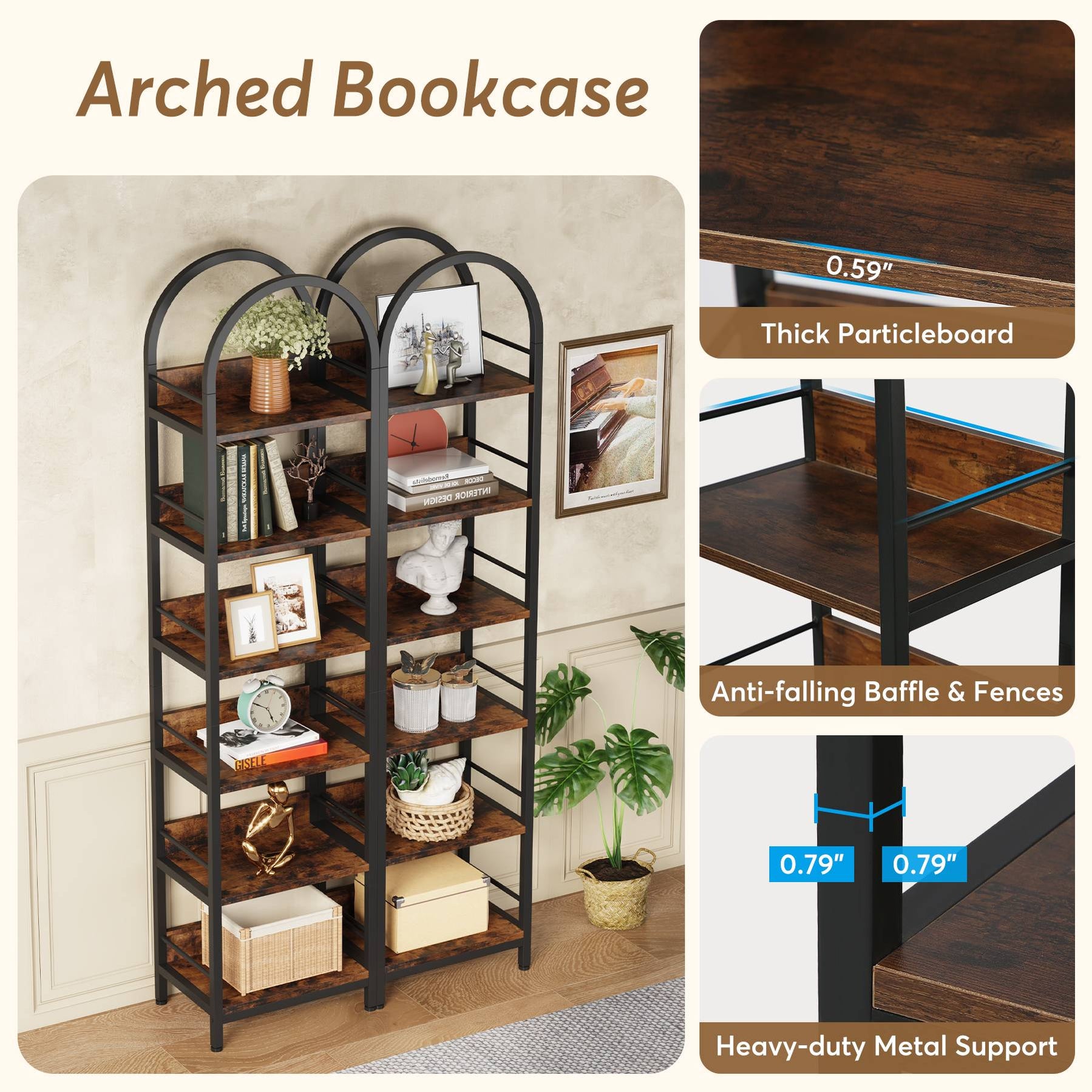 Tribesigns Bookshelf, 6-Tier Open Bookcase 78.7" Arched Display Shelf