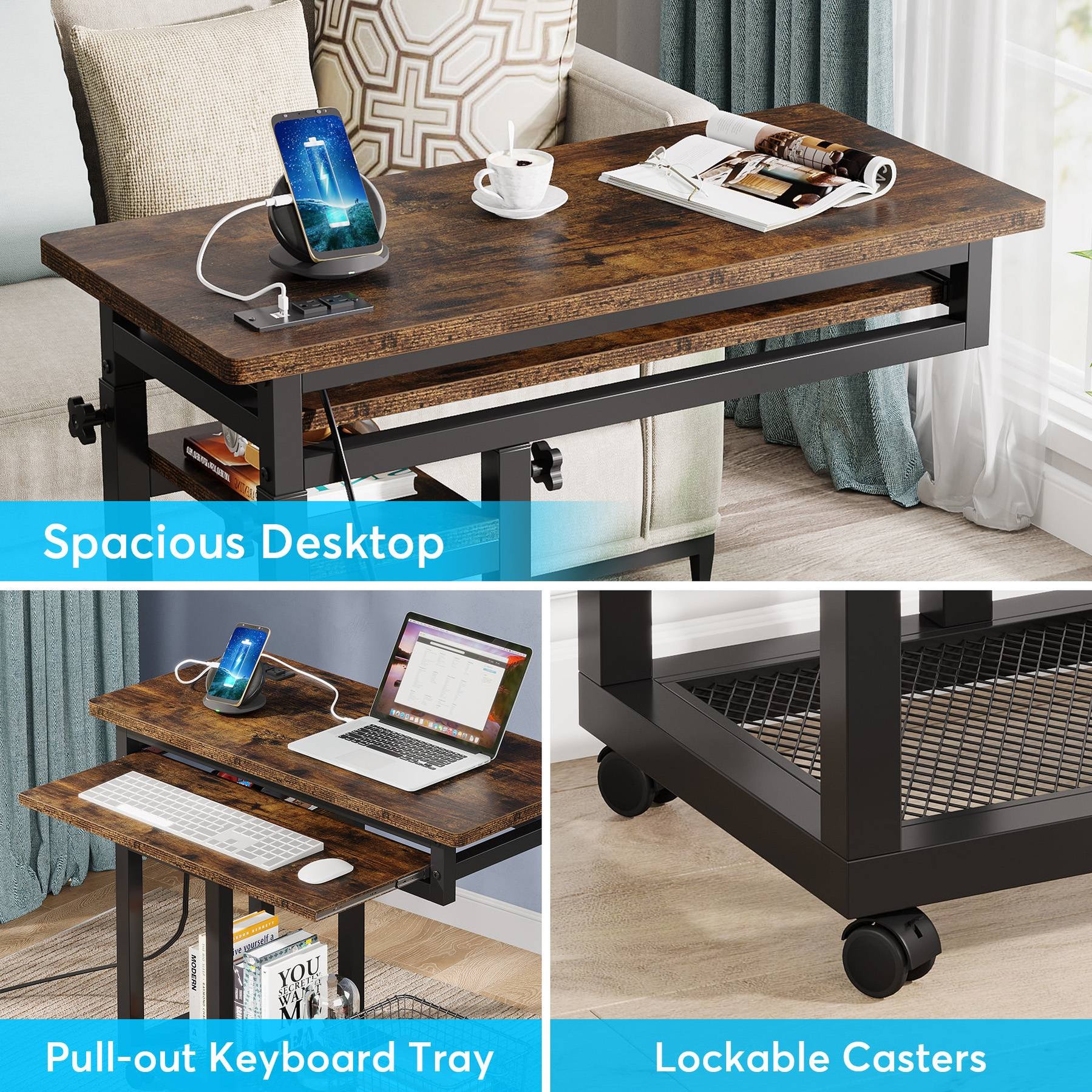 Tribesigns C Table, Mobile Portable Desk Side Table with Power Outlet