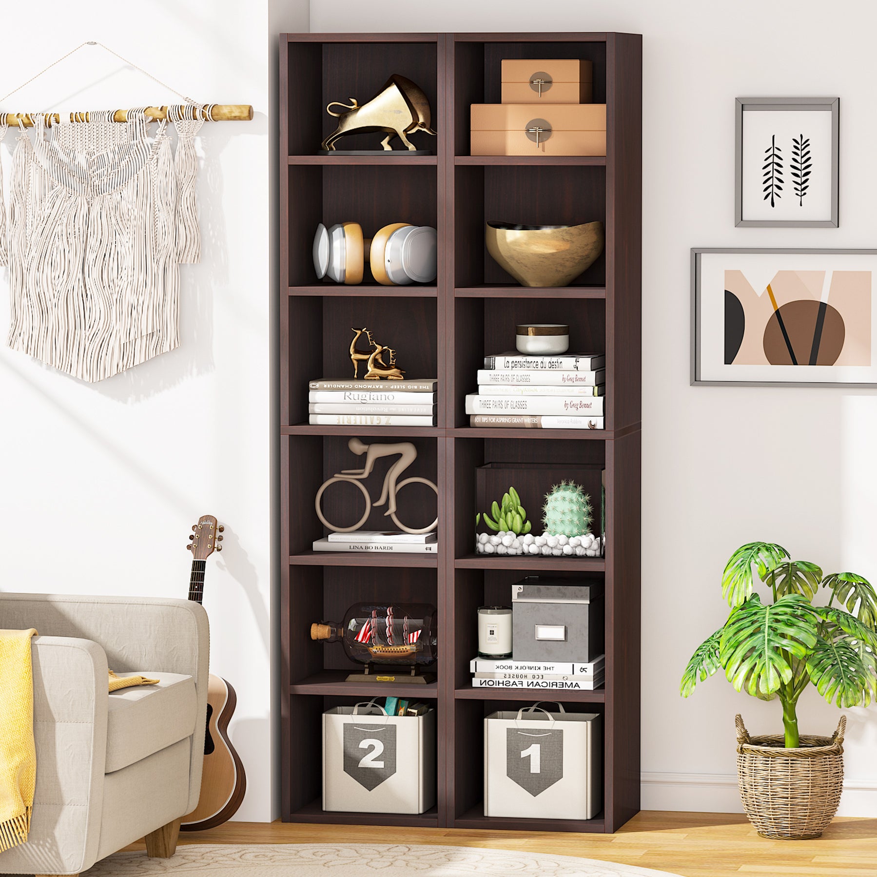 Tribesigns 70.9" Corner Bookcase, 6 Tier Narrow Cube Display Shelves