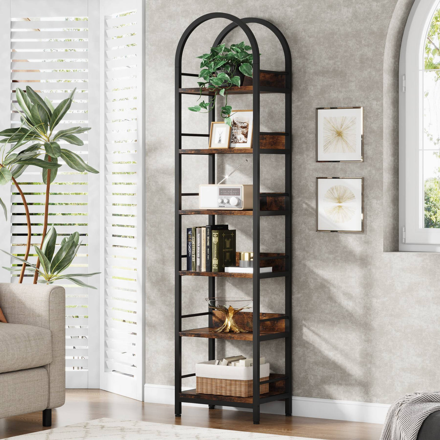 Tribesigns Bookshelf, 6-Tier Open Bookcase 78.7" Arched Display Shelf