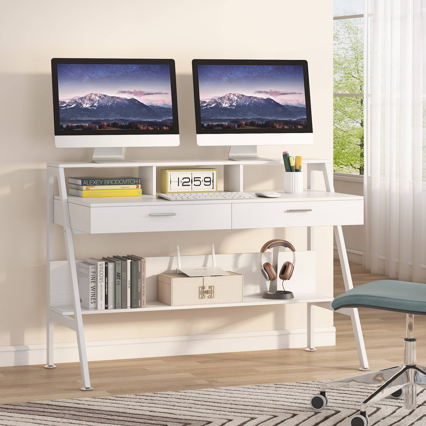 Tribesigns 47'' Computer Desk with Monitor Stand & Storage Drawers